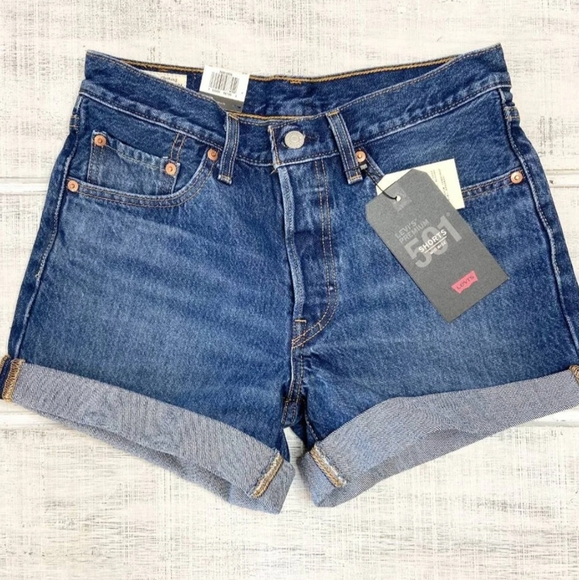 Levi's | Shorts | Levis 5 Long Jean Denim Shorts In Blue Clue Cuffed ...